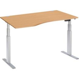Sch&auml;fer Shop Sch&auml;fer Shop Select Schreibtisch ERGO-T, elektrisch h&ouml;henverstellbar, Freiform, Ansatz links, T-Fu&szlig;, B 1800 x H 640-1300 mm, Buche-Dekor/wei&szlig;alu
