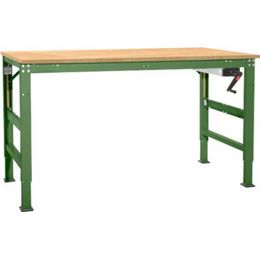 Manuflex Arbeitstisch Ergo K, m. Kurbel, 1250 x 800 mm, Tischplatte Multiplex, resedagr&uuml;n