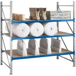 Sch&auml;fer Shop Regalsystem WR 600, Grundfeld, Traverse blau, mit 3 Ebenen, 2500 x 1500 x 1050 mm