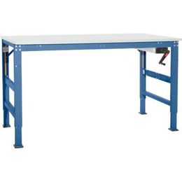 Manuflex Arbeitstisch Ergo K, m. Kurbel, 2000 x 800 mm, Tischplatte Melamin, brillantblau