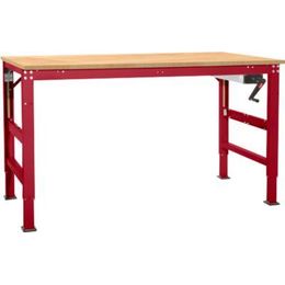 Manuflex Arbeitstisch Ergo K, m. Kurbel, 1000 x 800 mm, Tischplatte Multiplex, rubinrot