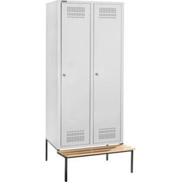 Sch&auml;fer Shop Sch&auml;fer Shop Genius Kleiderspind mit Sitzbank, 2 Abteile, 300 mm Abteilbreite, Zylinderschloss, lichtgrau/lichtgrau