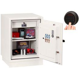 Phoenix Feuerschutzschrank FS 0441, Fingerprintschloss, B 500 x T 500 x H 640 mm, Stahl, signalwei&szlig; RAL 9003