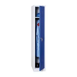 Kleiderspind, 1 T&uuml;r, B 415 x T 500 x H 1800 mm, Zylinderschloss, lichtgrau/blau