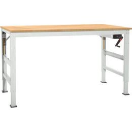 Manuflex Arbeitstisch Ergo K, m. Kurbel, 2500 x 800 mm, Tischplatte Multiplex, lichtgrau