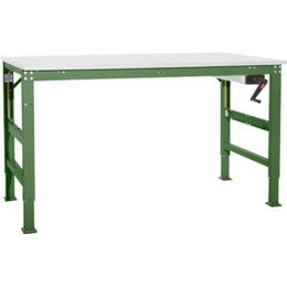 Manuflex Arbeitstisch Ergo K, m. Kurbel, 2500 x 800 mm, Tischplatte Kunststoff, resedagr&uuml;n