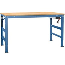 Manuflex Arbeitstisch Ergo K, m. Kurbel, 1750 x 800 mm, Tischplatte Multiplex, brillantblau