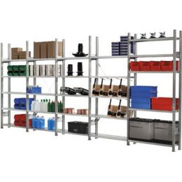 Sch&auml;fer Shop Steckregal R 3000, Komplettregal 5,155 m, 1 Grund- und 4 Anbaufelder incl. 25 B&ouml;den, verzinkt, H 2278 x B 5155 x T 400 mm