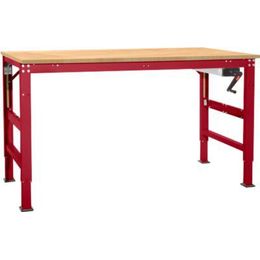 Manuflex Arbeitstisch Ergo K, m. Kurbel, 1500 x 800 mm, Tischplatte Multiplex, rubinrot