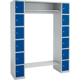 Sch&auml;fer Shop Sch&auml;fer Shop Select Schlie&szlig;fachgarderobe, mit Hutablage & Kleiderstange, 2 x 6 F&auml;cher, B 1735 x T 500 x H 1950 mm, wei&szlig;alu/enzianblau