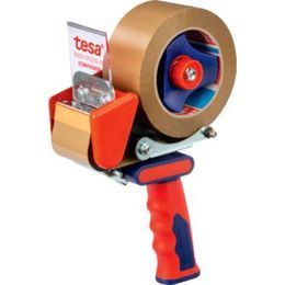 Tesa&reg; Packband-Abroller 6500 low-noise, Metall, Softgriff, einziehbare Klinge, bis 50 mm Rollenbreite, max. &Oslash; 125 mm