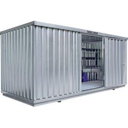 Einzel-Container S&auml;bu SAFE TANK 1700, f&uuml;r aktive Lagerung, Volumen 1480 l, mit explosionsgesch&uuml;tztem L&uuml;fter, Auffangwanne & Gitterrost, B 5080 x T 2170 x H 2300 mm, silber