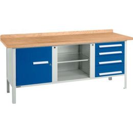 Sch&auml;fer Shop Kastenwerkbank Sch&auml;fer Shop Select PW 200-1, Buche Multiplexplatte, bis 750 kg, B 2000 x T 700 x H 840 mm, Enzianblau