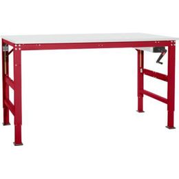 Manuflex Arbeitstisch Ergo K, m. Kurbel, 1500 x 800 mm, Tischplatte Kunststoff, rubinrot