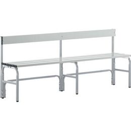 Umkleidebank, Edelstahlrohr/Alu, einfach mit R&uuml;ckenteil, 1500 mm breit, wei&szlig;alu