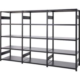 Regalkombination ORDO Business, 1 Grundregal + 2 Anbauregale, 15 B&ouml;den, modular, Fachlast 185 kg, Feldlast 1200 kg, B 3980 x T 635 x H 2000 mm, tiefschwarz