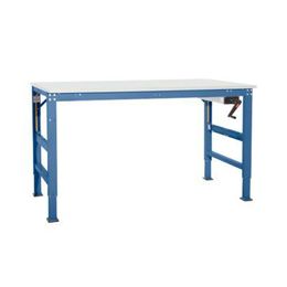Manuflex Arbeitstisch Ergo K, m. Kurbel, 1500 x 800 mm, Tischplatte PVC Dekor, brillantblau