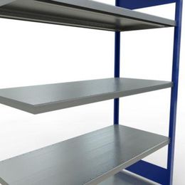 SCHULTE LAGERTECHNIK Fachbodenregal - Stecksystem MULTIplus 250, Anbauregal, L&auml;ngenriegel, 2000x1300x600 mm, 5 B&ouml;den, enzianblau/verzinkt
