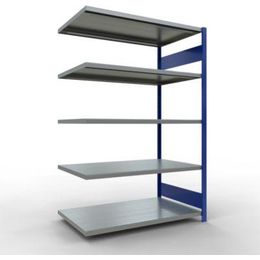 SCHULTE LAGERTECHNIK Fachbodenregal - Stecksystem MULTIplus 250, Anbauregal, L&auml;ngenriegel, 2000x1300x800 mm, 5 B&ouml;den, enzianblau/verzinkt