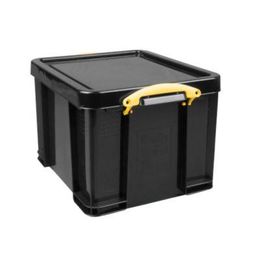 Really Useful Boxes Aufbewahrungsbox, 35L, schwarz, Griffe gelb