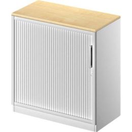 Sch&auml;fer Shop Sch&auml;fer Shop Genius Querrollladenschrank TETRIS SOLID, 2 OH, B 800 mm, inkl. 19 mm Abdeckplatte, Buche-Dekor/wei&szlig;alu/wei&szlig;alu