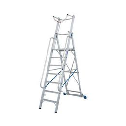 Krause Alu-Stufen-Stehleiter, mit gro&szlig;er Standplattform, mit Sicherheitsb&uuml;gel und Kette, 7 Stufen
