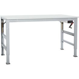 Manuflex Arbeitstisch Ergo K, m. Kurbel, 1250 x 800 mm, Tischplatte Kunststoff, alusilber