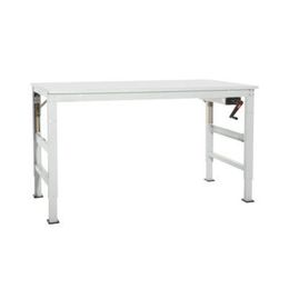 Manuflex Arbeitstisch Ergo K, m. Kurbel, 2500 x 800 mm, Tischplatte Kunststoff, lichtgrau