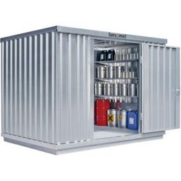 Einzel-Container S&auml;bu SAFE TANK 1000, f&uuml;r passive Lagerung, Volumen 1030 l, mit Auffangwanne & Gitterrost, B 3050 x T 2170 x H 2300 mm, silber