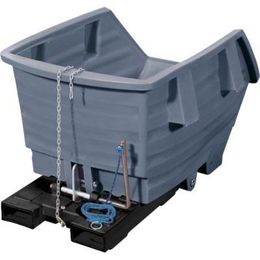 Kippbeh&auml;lter, Polyethylen, grau, B 1170 x T 1660 x H 1060 mm, 1000 l, Sch&uuml;ttkanth&ouml;he 635 mm, bis 250 kg, Kipp-Arretierungsvorrichtung