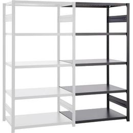 Steckregal ORDO Business, Anbauregal, modular, 5 Fachb&ouml;den, Fachlast 130 kg, Feldlast 1000 kg, B 760 x T 835 x H 2500 mm, Stahl, schwarz