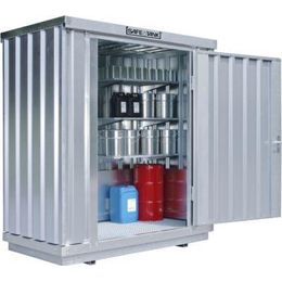 Einzel-Container S&auml;bu SAFE TANK 300, WGK 1-3, Volumen 275 l, mit Auffangwanne & Gitterrost, B 2100 x T 1140 x H 2300 mm, silber