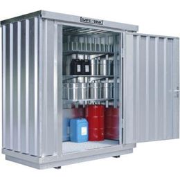 Einzel-Container S&auml;bu SAFE TANK 300, f&uuml;r passive Lagerung, Volumen 275 l, mit Auffangwanne & Gitterrost, B 2100 x T 1140 x H 2300 mm, silber