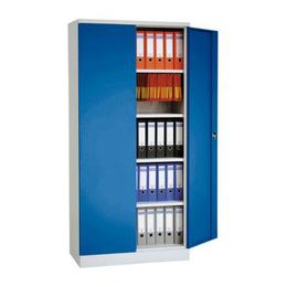 Stahlschrank, 4 Fachb&ouml;den, 5 OH, H 1950 x B 920 x T 500 mm, lichtgrau/enzianblau
