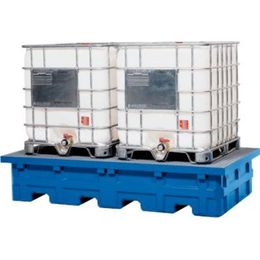 ASECOS IBC-Station, Volumen 2000 l, bis 4000 kg, unterfahrbar, mit verzinktem Gitterrost, Polyethylen, blau, B 2530 x T 1320 x H 580 mm