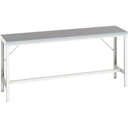 Unterbauwerkbank Bott verso, Linoleum-Platte, 2 Schubladen, 1 T&uuml;r, 1 Ablageboden, B 2000 x T 600 x H 930 mm, Lichtgrau / Enzianblau