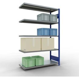 SCHULTE LAGERTECHNIK Fachbodenregal - Stecksystem MULTIplus 250, Anbauregal, L&auml;ngenriegel, 2000x1300x500 mm, 5 B&ouml;den, enzianblau/verzinkt