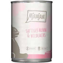 MjAMjAM saftiges Huhn und Wildlachs Katzen-Nassfutter ohne Getreide 6x400g