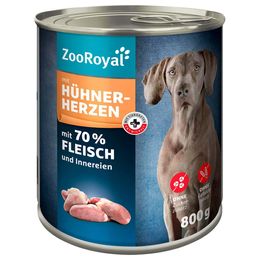 ZooRoyal Hunde-Nassfutter mit H&uuml;hnerherzen Hunde-Nassfutter ohne Getreide- und Zuckerzusatz 6x800g
