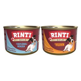 Rinti Gold Mixpaket mit Geflügelherzen & Huhn Hunde-Nassfutter proteinreich 24x185g