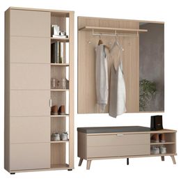 Stylife Garderobe Basel-G, Eiche, Kaschmir, Holzwerkstoff, 5-teilig, 225x199x38 cm, Garderobe, Garderoben-Sets & Serien, Garderoben-Sets