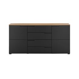Mid.you Sideboard Swim, Schwarz, Eiche, Holzwerkstoff, 4 Schublade(n) Schubladen, 165x80x40 cm, stehend, Wohnzimmer, Kommoden & Sideboards, Sideboards