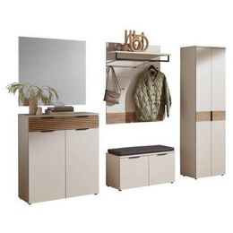 Voleo Garderobe, Eiche, Kaschmir, Holzwerkstoff, 5-teilig, 269x200x40 cm, Made in Germany, Garderobe, Garderoben-Sets & Serien, Garderoben-Sets
