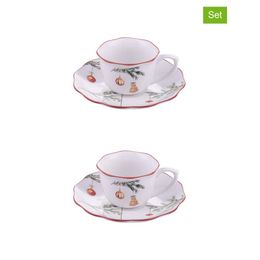 Villa d ́Este 2er-Set: Kaffeetassen ''Rametto'' in Wei&szlig;/ Gr&uuml;n/ Rot - 100 ml - 20% | Gedeckter-tisch