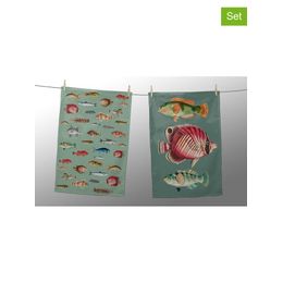 Folkifreckles 2er-Set: Geschirrt&uuml;cher "Fish in the Ocean" in Gr&uuml;n/ Bunt - (L)70 x (B)50 cm - 22% | Tischwaesche