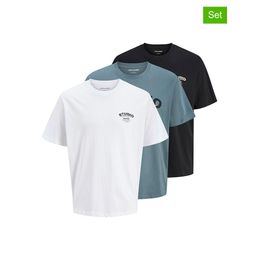 Jack & Jones Jack & Jones 3er-Set: Shirts "Yuki" in Schwarz/ Cyan/ Wei&szlig; - 30% | Gr&ouml;&szlig;e S | Herren-plussize