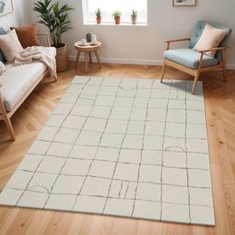 Teppich &raquo;GIJON&laquo; rechteckig 14 mm H&ouml;he Skandinavischer Teppich mit Karomuster, Kurzflor Wohnzimmerteppich beige Kunstfaser