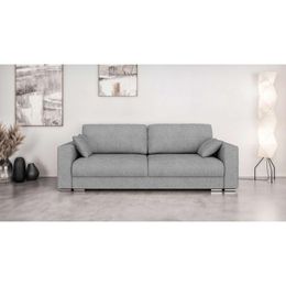 Home Affaire 3-Sitzer &raquo;Stevinson Schlafsofa mit Bettkasten, Ma&szlig;e B/H/T: 229/87/97 cm&laquo; mit Wellenunterfederung, 2 R&uuml;ckenkissen und 2 Zierkissen grau 