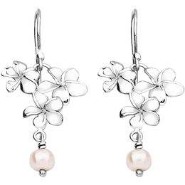 Elli Paar Ohrh&auml;nger &raquo;Schmuck Geschenk Silber 925 Ohrringe Bl&uuml;ten&laquo; mit Glasstein - mit S&uuml;&szlig;wasserzuchtperle silberfarben + kristallwei&szlig; 5 mm Elegante...