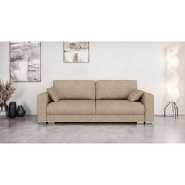 Home Affaire 3-Sitzer &raquo;Stevinson Schlafsofa mit Bettkasten, Ma&szlig;e B/H/T: 229/87/97 cm&laquo; mit Wellenunterfederung, 2 R&uuml;ckenkissen und 2 Zierkissen beige 
